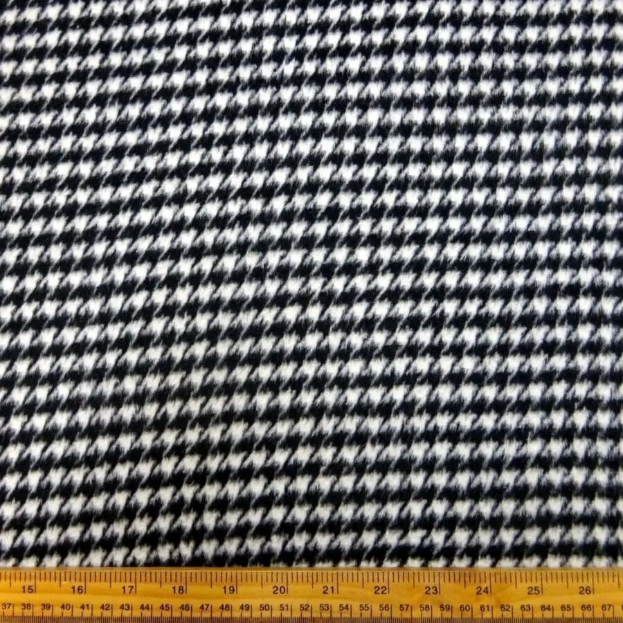 Jacketing Fabric Brushed Finish Hounds Tooth Woof Black Ivory | Fabric Land