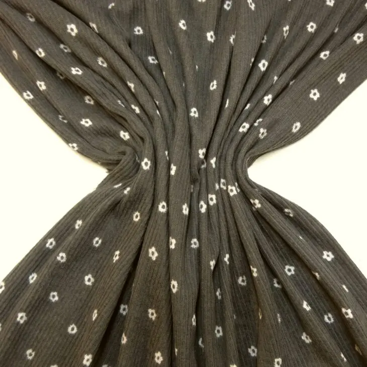 Jersey Fabric Ribbed Mary Quant Flower Grey Cream | Fabric Land