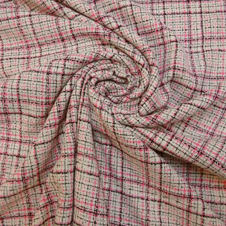 Suiting Fabric Boucle Chic Paris Pink Black Ivory | Fabric Land