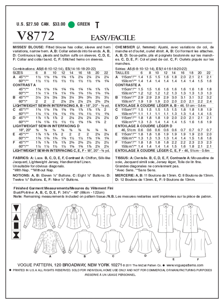 Vogue Sewing Pattern 8772 | Fabric Land