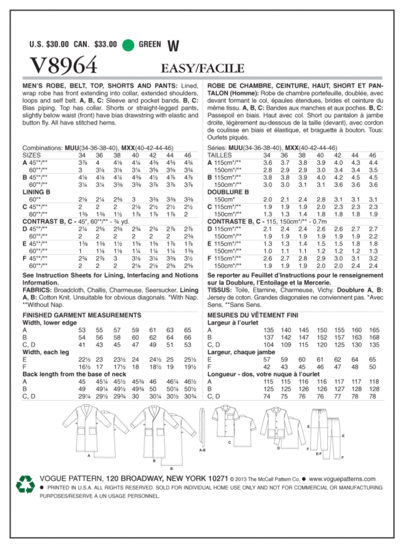 Vogue Sewing Pattern 8964 | Fabric Land