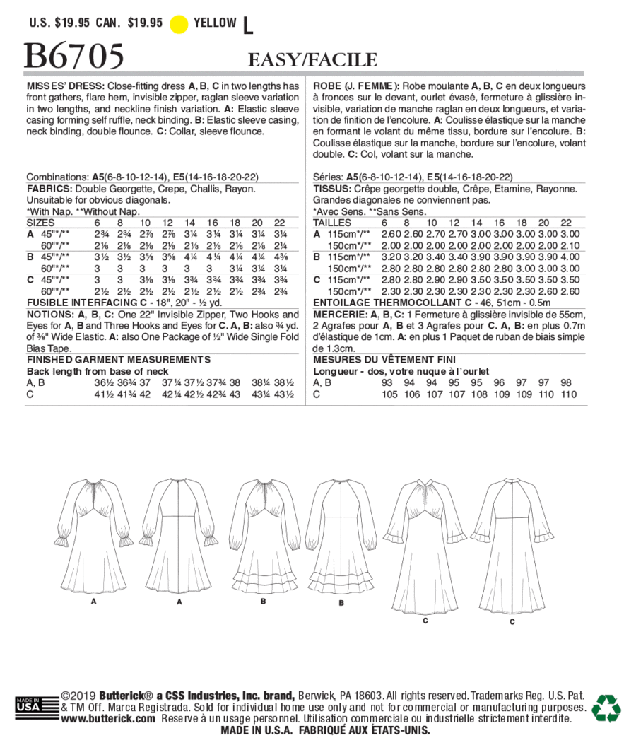 Butterick Sewing Pattern 6705 | Fabric Land