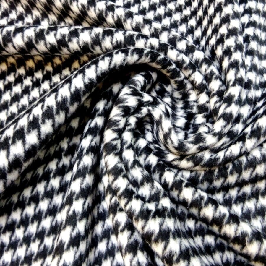 Jacketing Fabric Brushed Finish Hounds Tooth Woof Black Ivory | Fabric Land