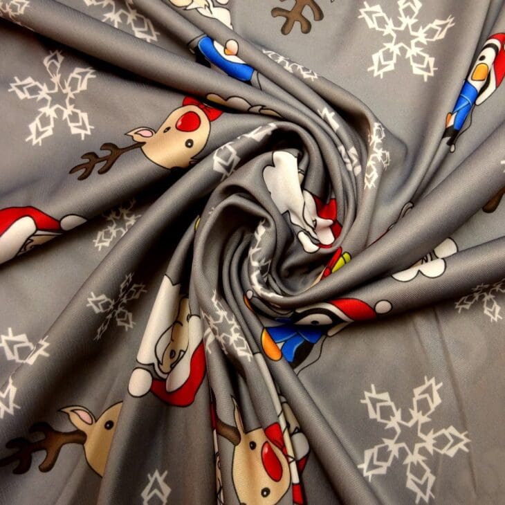 Jersey Fabric Christmas Santa And The Reindeers Grey | Fabric Land