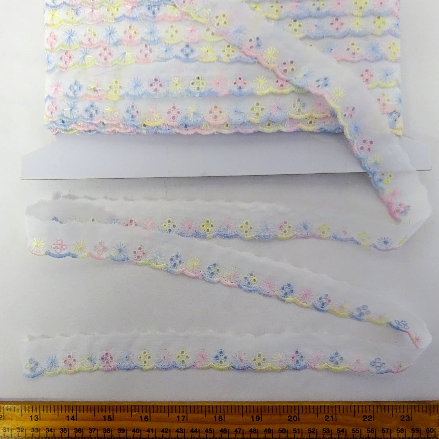 Lace Trim Flat Broderie Anglais 25mm Wide Multi Coloured | Fabric Land